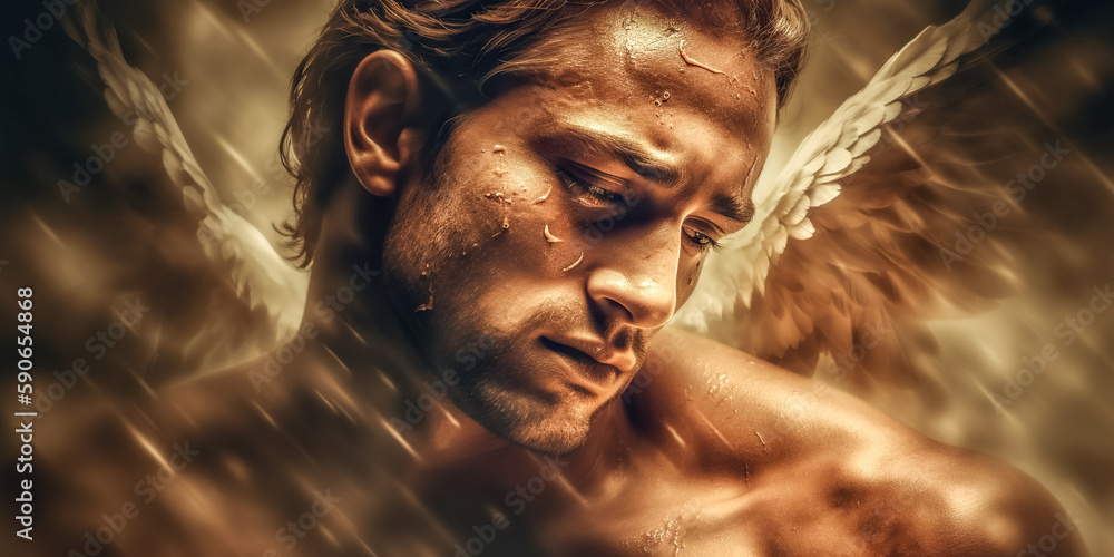 Fallen Warrior Angel with massive wings. Fallen dark angel. digital ai ...