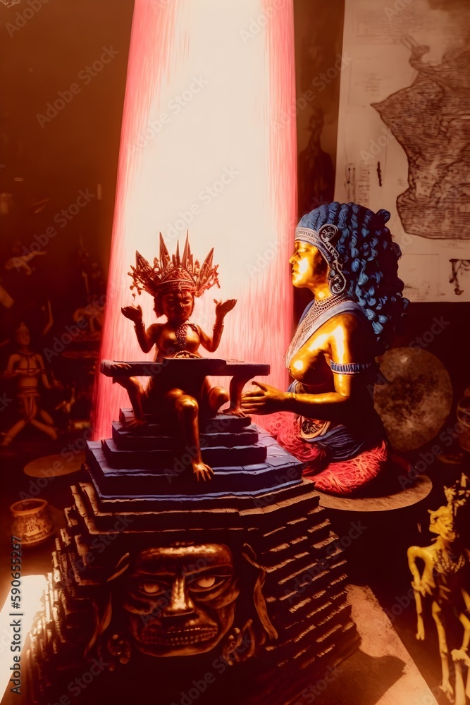 Aztec pyramid baby god covered in red liquid being born raised aztec ...