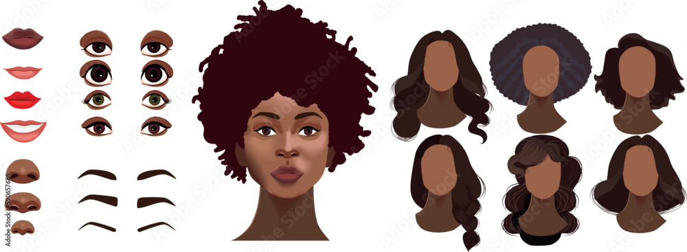 Woman face constructor, avatar of african american female character ...