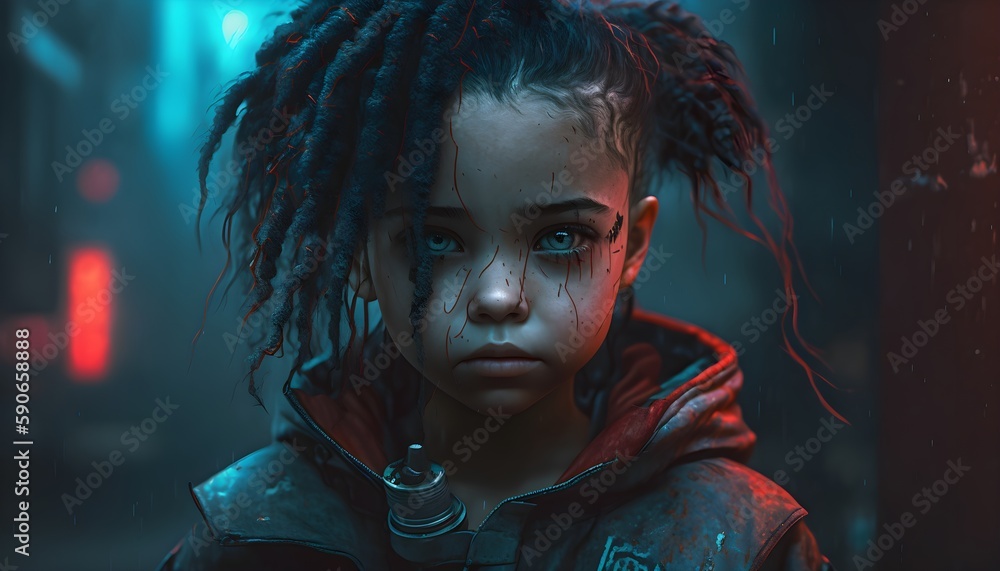 full slim body young techwear tortured devious cyberpunk child bright ...