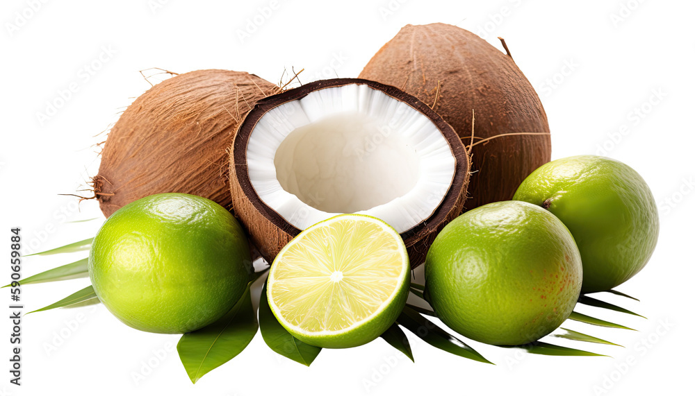 coconut and lime isolated on transparent background, generative ai ...