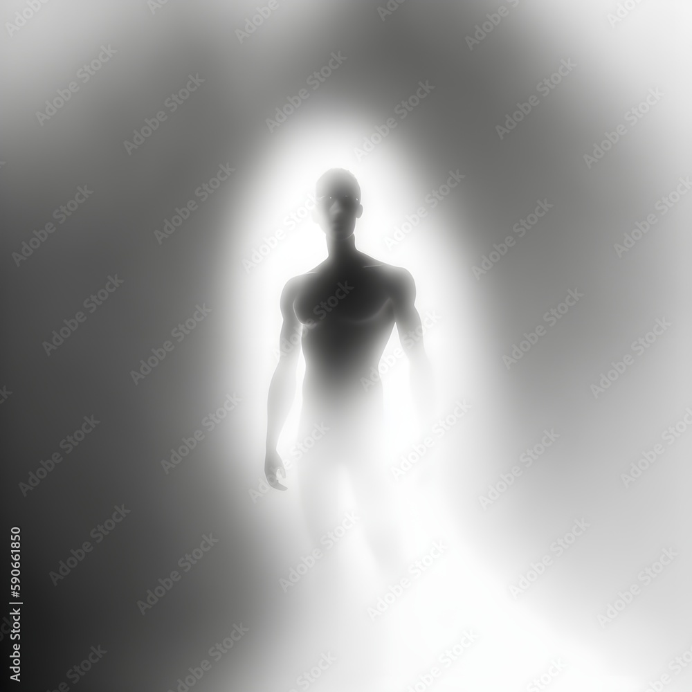 ethereal silhouette of human in the distance low resolution solid ...