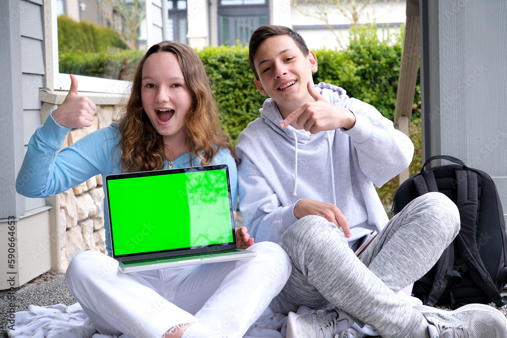 popular cool photo of teens holding laptop green edge chroma key boy ...