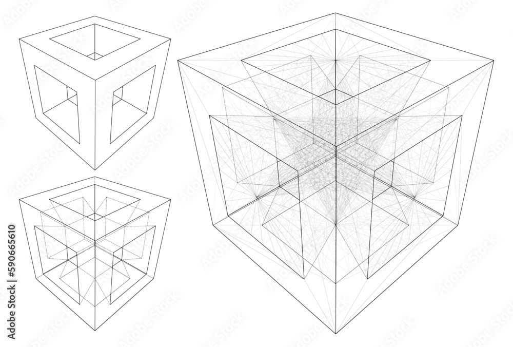 Box And Six Pyramids Subtraction Vector. Cube Subtraction With Pyramids ...