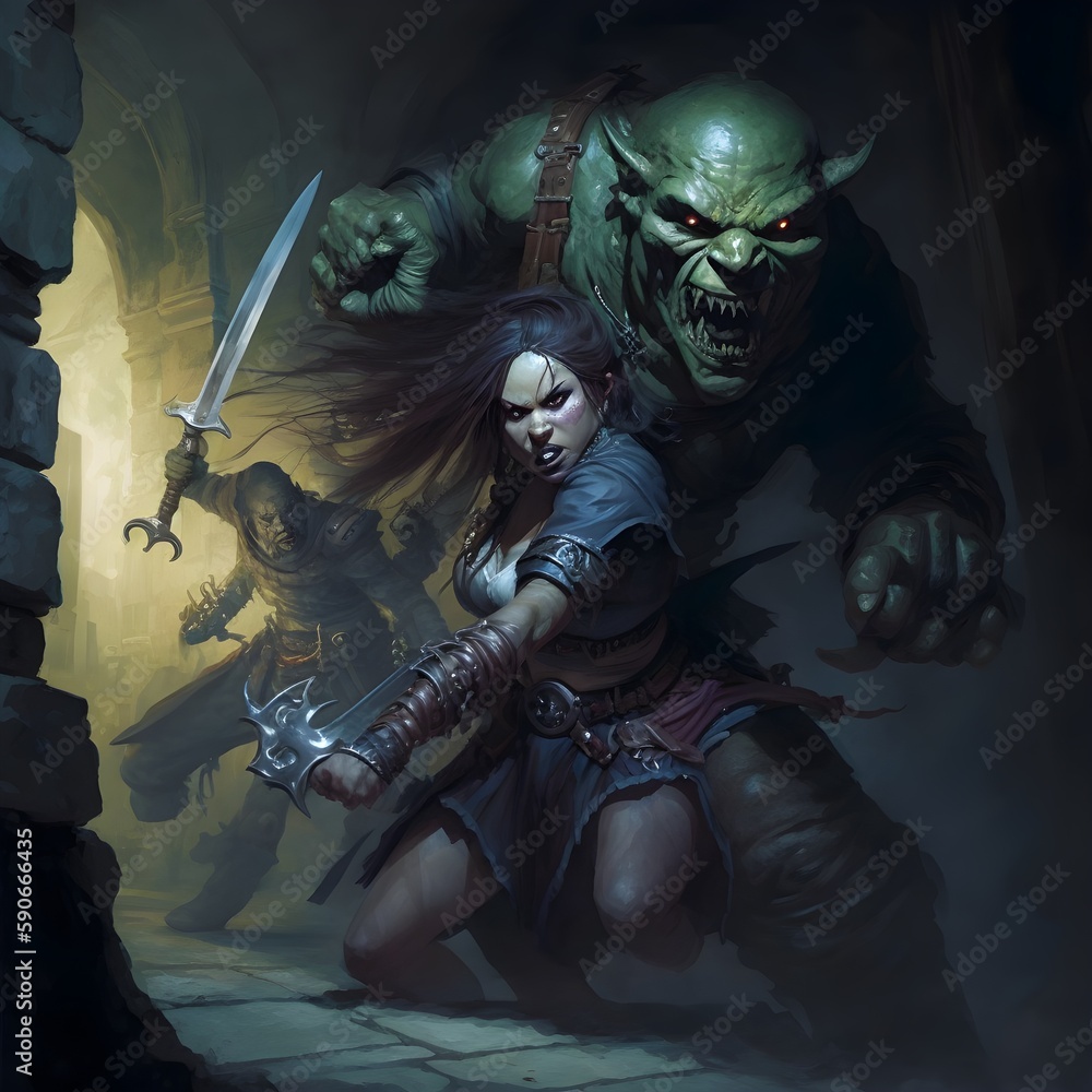 dungeons and dragons female rogue coming from the shadows performing a ...