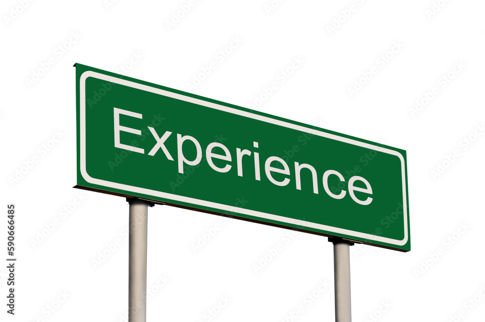 Experience concept green destination signboard road sign, white text ...