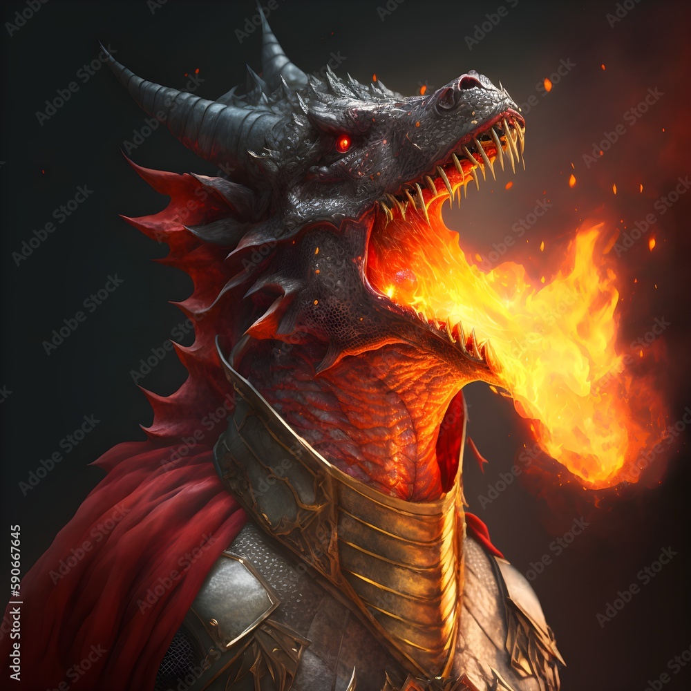 red dragon born paladin with a large cone of fire basting out of his ...