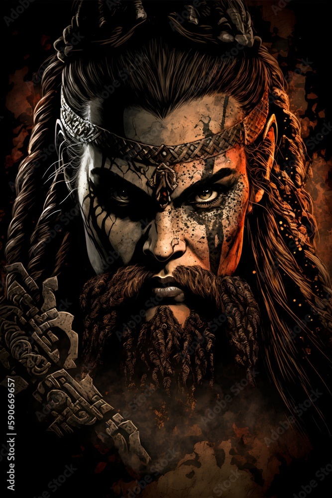 fantasy illustration actionshot closeup face of chubby thick stout ...