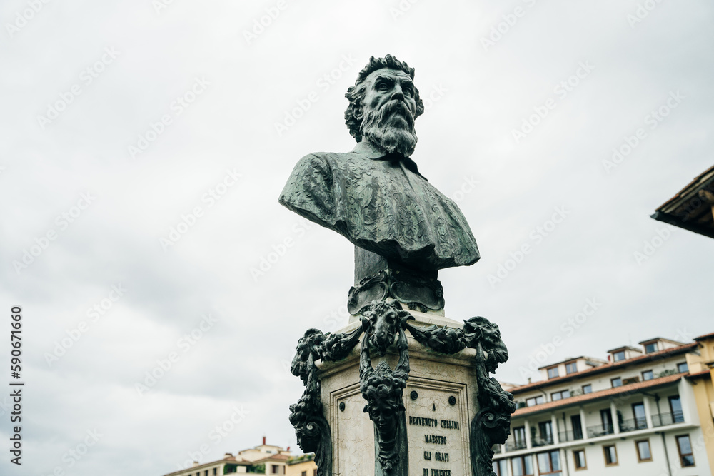 Florence, Italy - sep 2022. Monument to Benvenuto Cellini located at ...