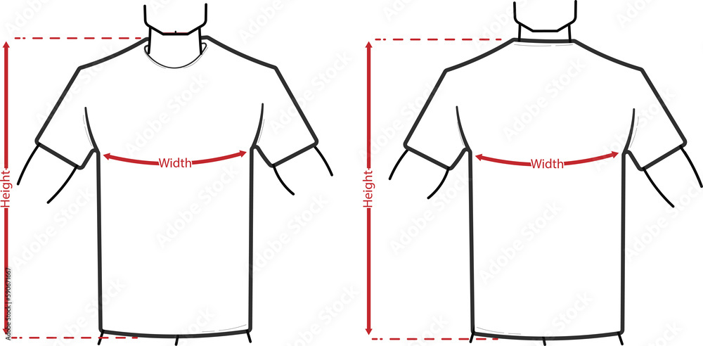 Outline vector illustration of unisex short sleeve t-shirts - sizing ...
