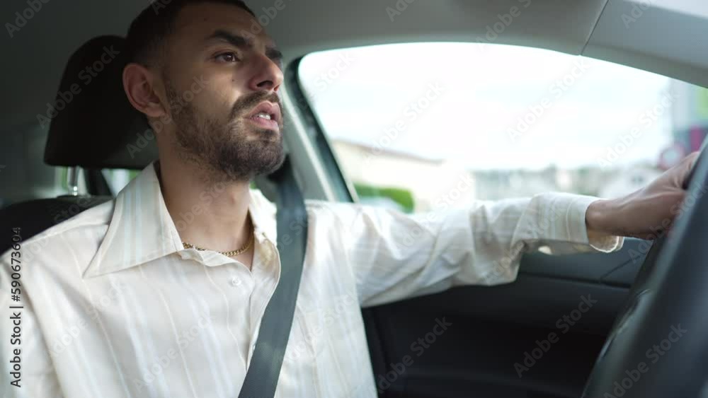 Video „One young Arab man driving car. A Middle Eastern Moroccan male ...