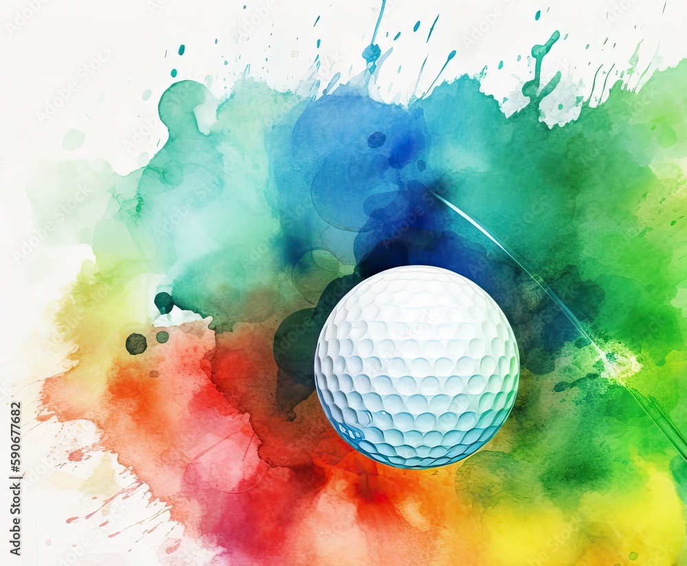 Rainbow Watercolor Golf Ball With White Blank Background 002 Generative ...