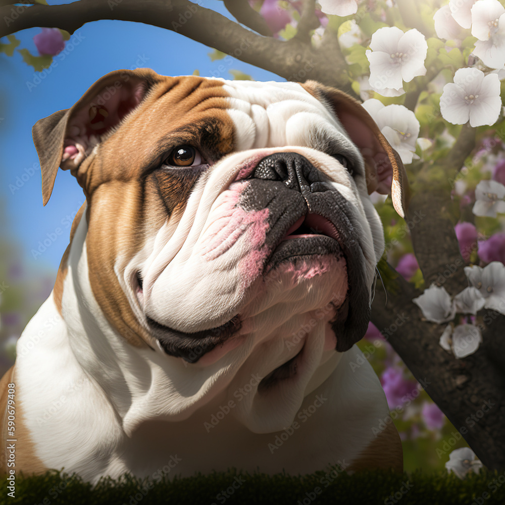 Ravishing hyper realistic digital portrait of happy bulldog dog in ...