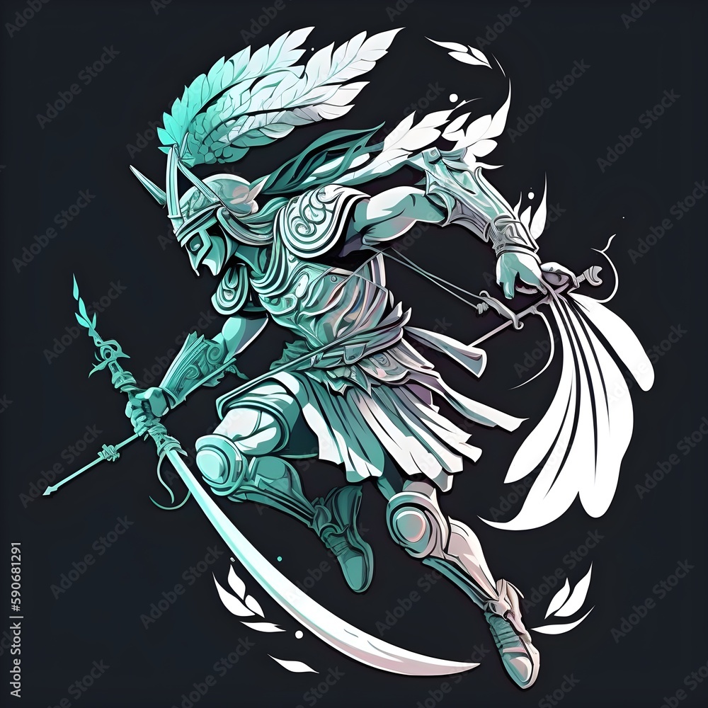 ghost greek archer with transparent body with greek helm and armor in a ...