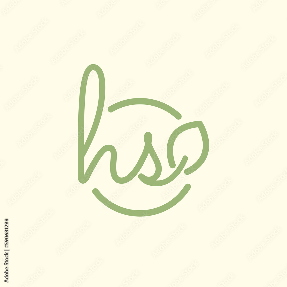 letter hs line art leaf plant feminine botanical logo design vector ...