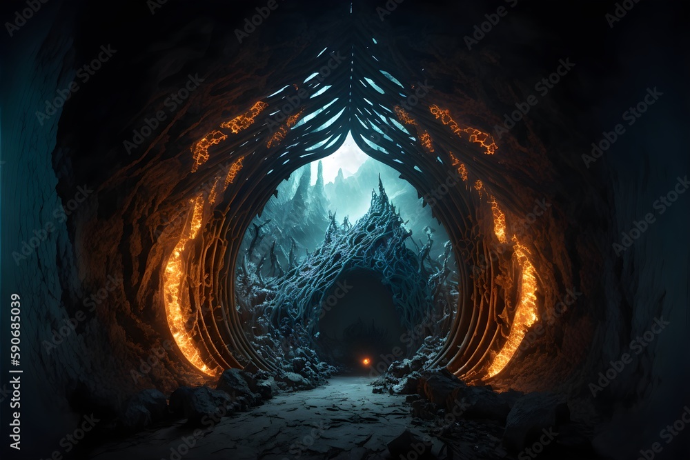 gigantic underground cavern full of metallic webbing ultra realistic ...