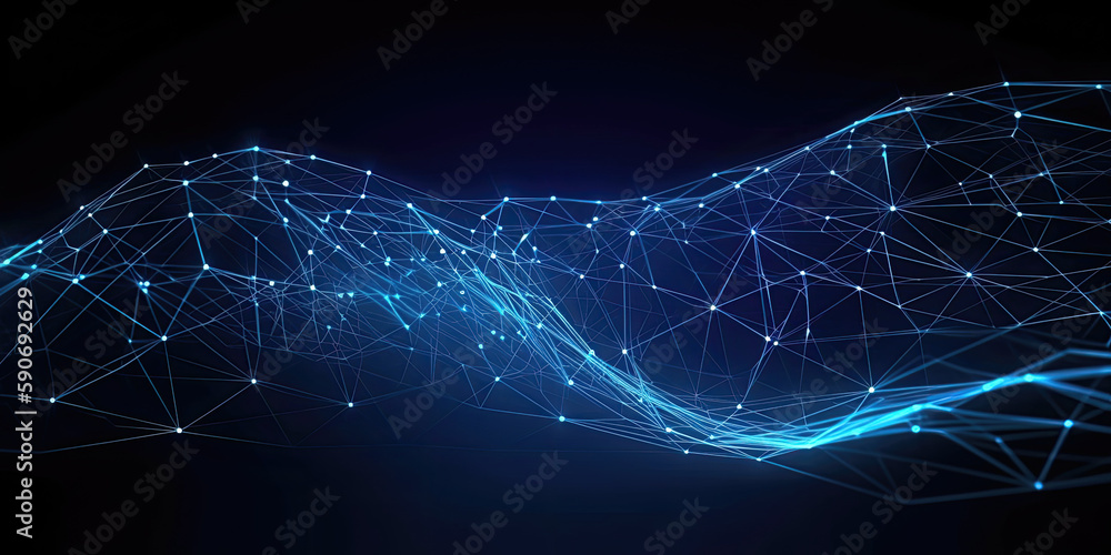 Futuristic blue circuit network node background with blue glowing ...