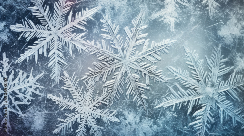 Frozen ice texture with ice crystals and snowflakes background ...