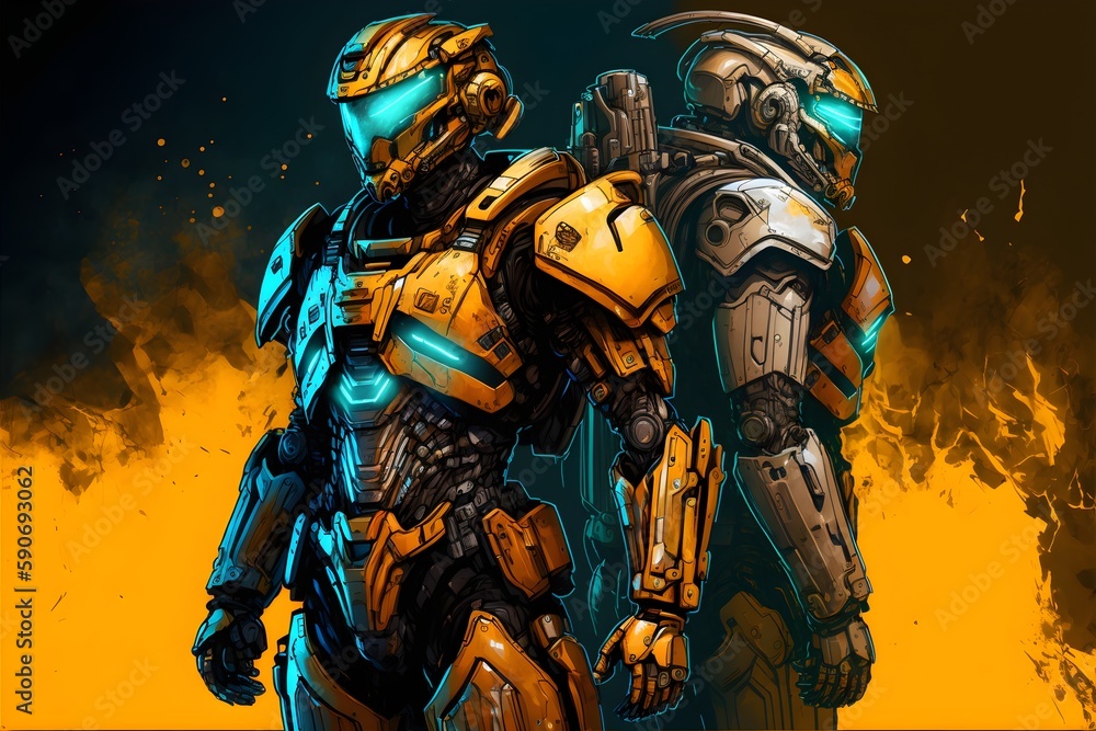 Power armor suit next to a starship dynamic poses star Wars techology ...