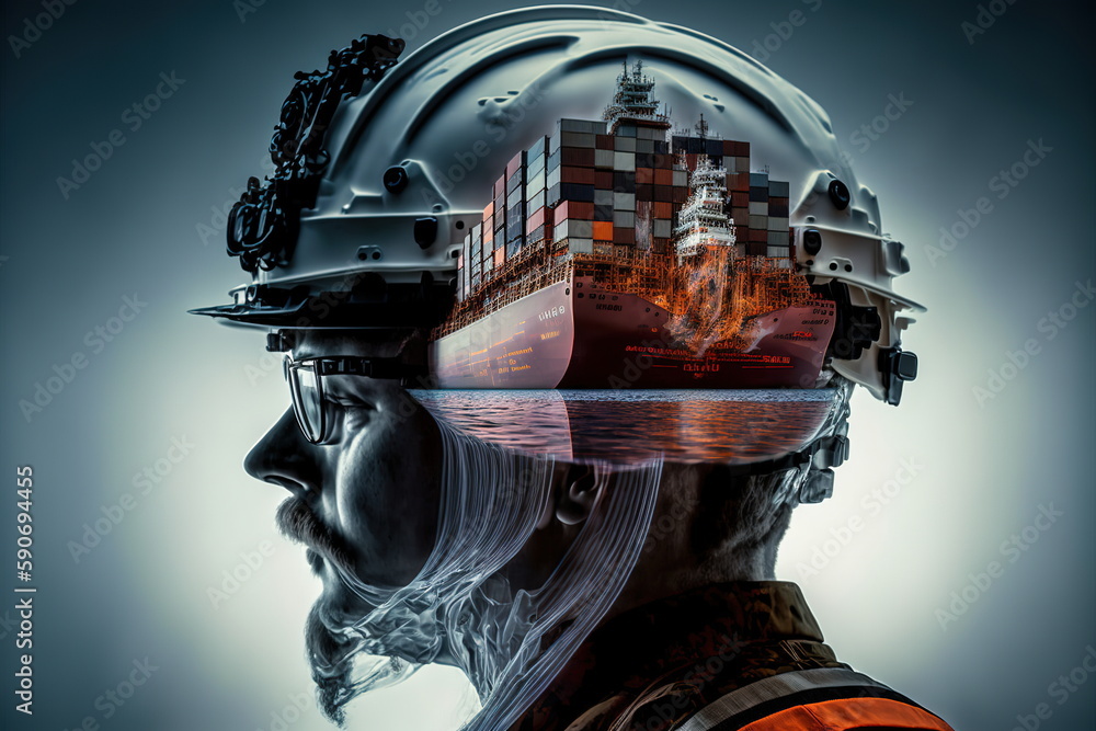 Modern sea-borne and naval engineering concept. Wondrous portrait of ...