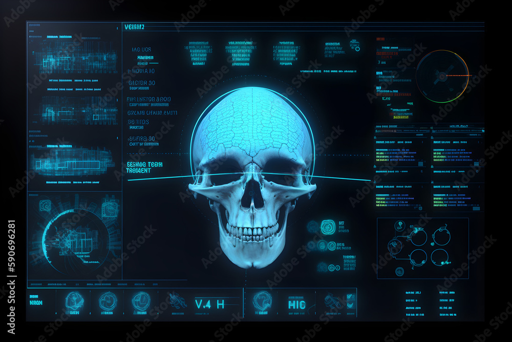 Patient's brain scan results on screen, DNA mutation, virus detection ...