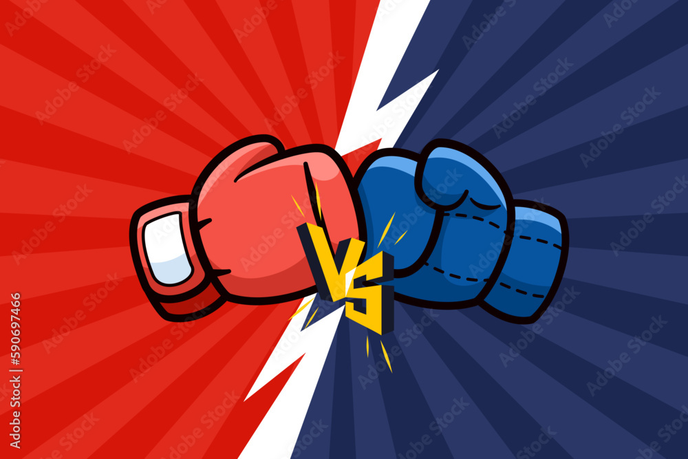 Red and blue boxing gloves fight icon. Battle Versus emblem flat design ...