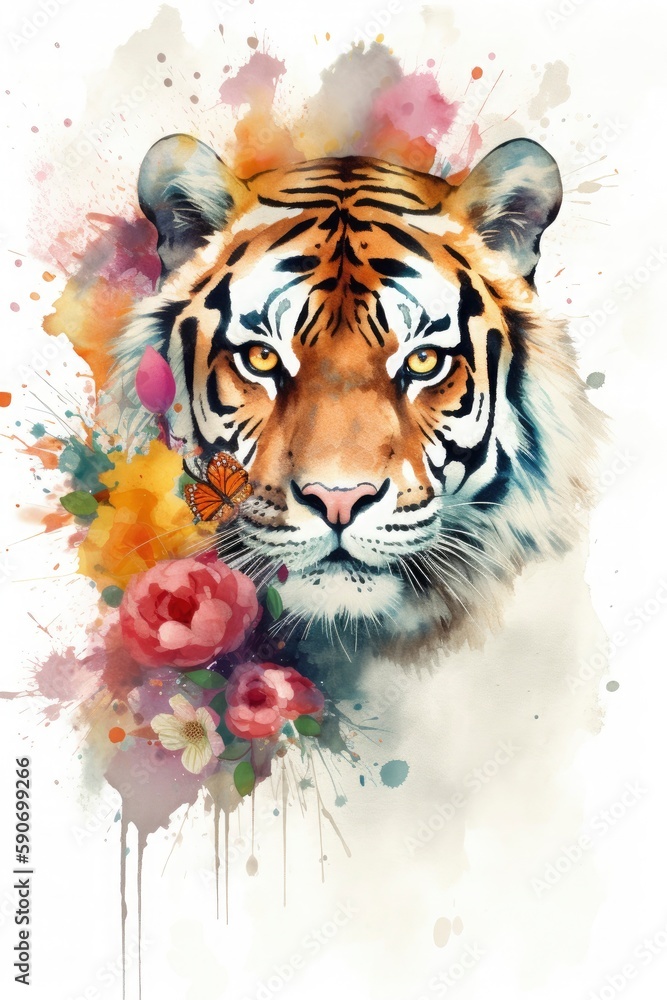 watercolor painting of a tiger with beautiful natural forms with crisp ...