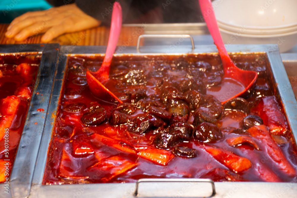 Local hawker stall traditional korean gourmet on street food bazaar ...