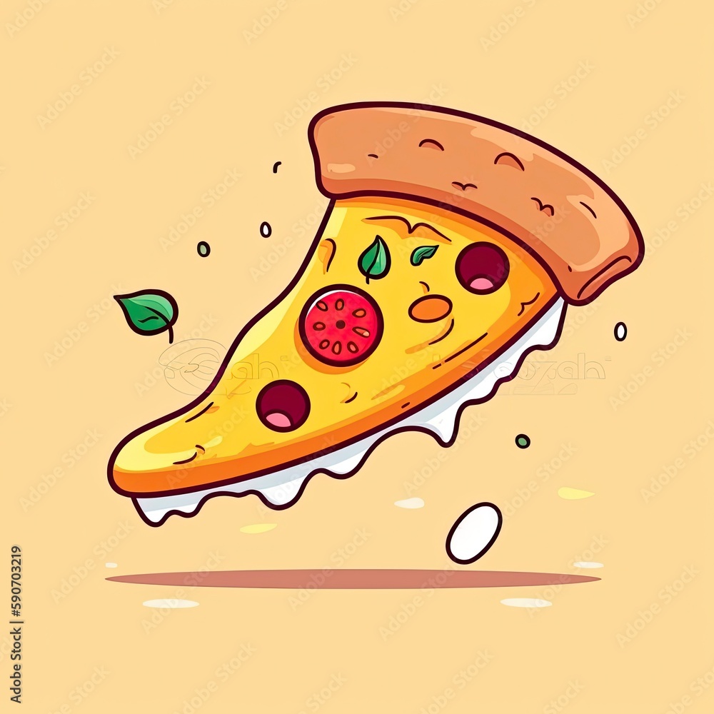 flying slice of pizza cartoon vector illustration. fast food concept ...