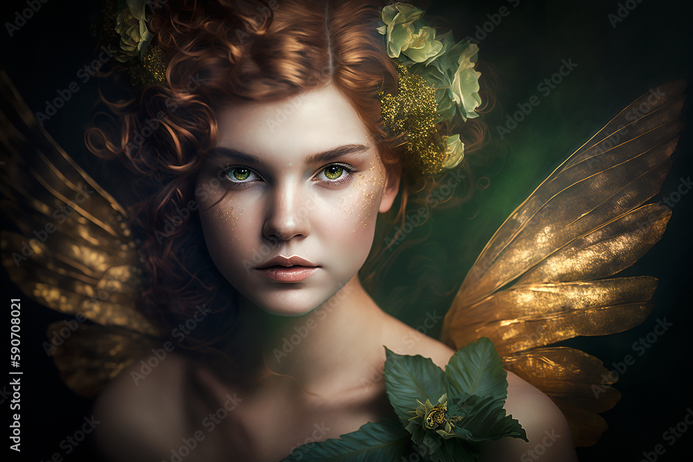 Green Fairy made with Generative AI A digital painting of a pretty ...