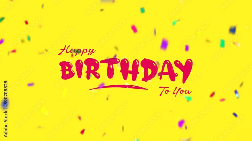 Happy birthday text animation with celebration on light background ...