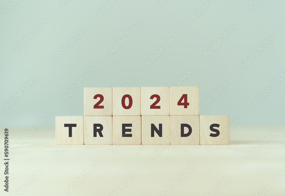 2024 trend concept. Wooden cube with 2024 and TRENDS text. Beautiful ...