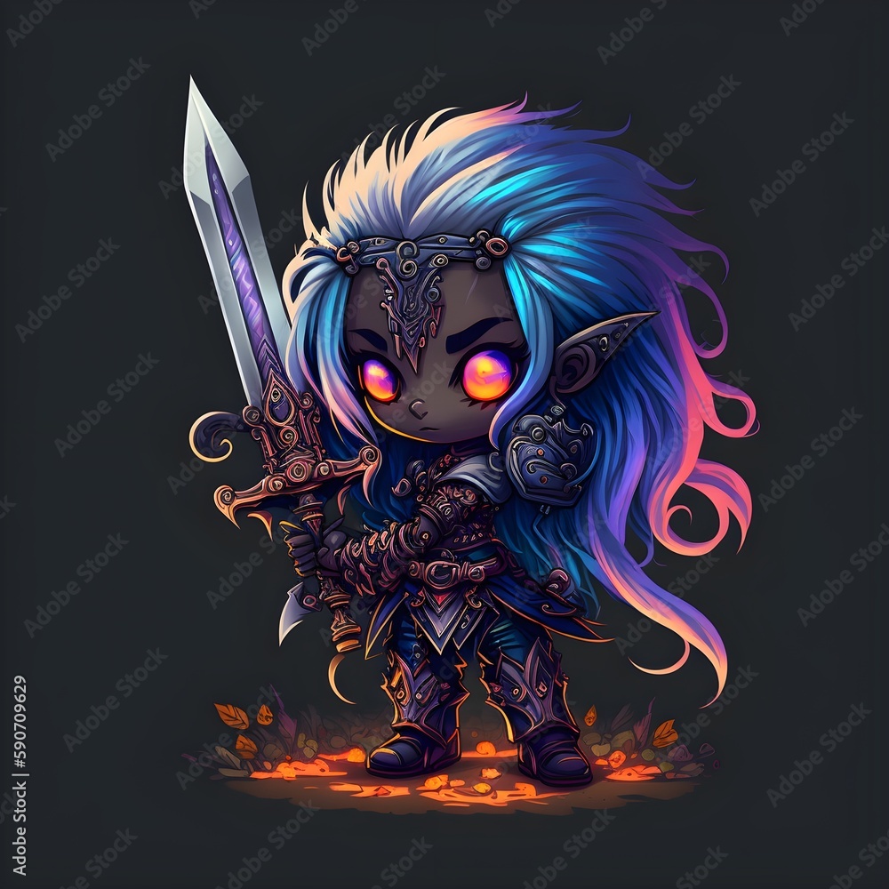 dark skin drow elf Death Knight with big Sword warcraft inspired anime ...