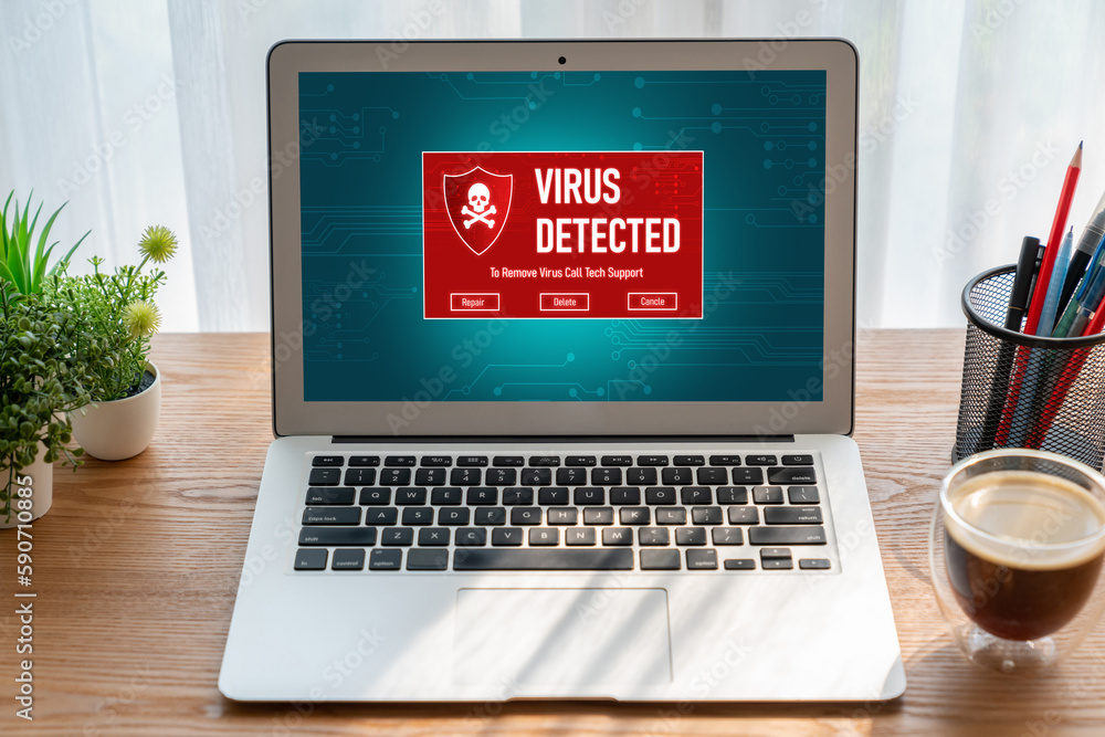 Virus warning alert on computer screen detected modish cyber threat ...