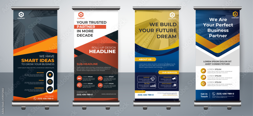 Roll up banner. stand banner layout, advertisement, pull up, polygon ...