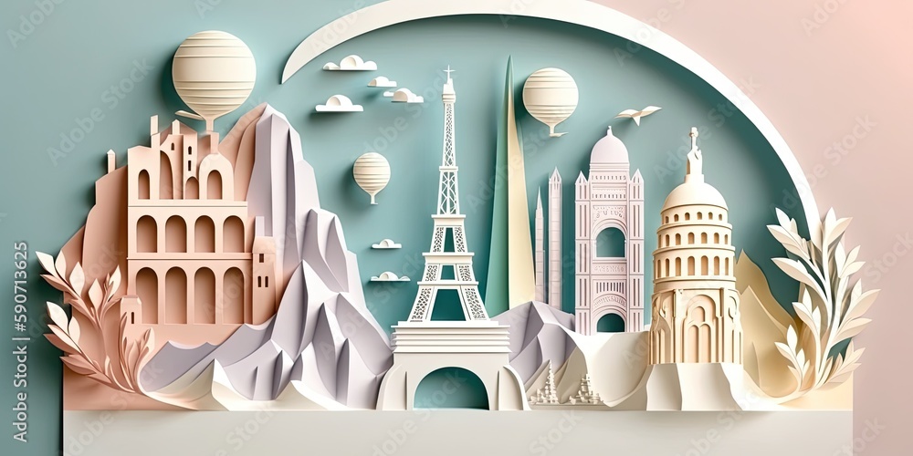 Beauty of France with stunning paper cut of famous landmarks. Travel ...
