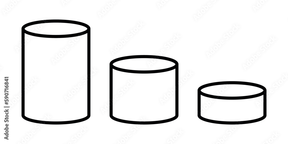 Set of black cylinder 3D shape in mathematics. Vector illustration ...