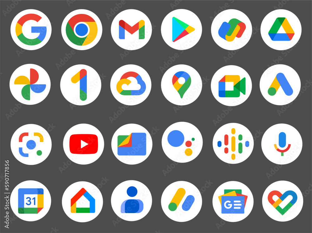 Google apps icon logo set isolated on transparent background. Chrome ...
