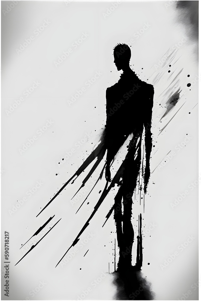 abstract eerie minimalism simple PIGMENTED WAX AND INK white background ...