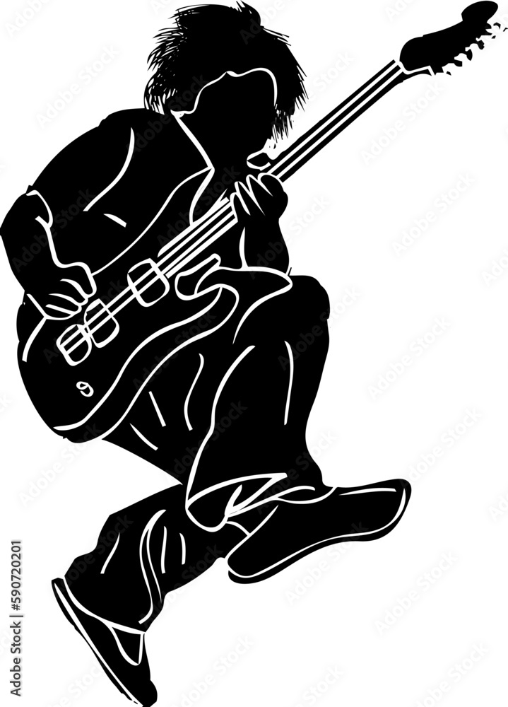 "Guitar Hero: A Jumping Rock Star Silhouette with Guitar in Hand ...
