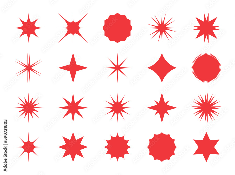 Star burst badge. Red sunburst stickers. Flash sale icons. Round circle ...