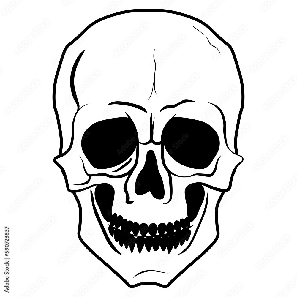 Black teeth skeleton or Jolly Roger Skull symbol on white transparent ...