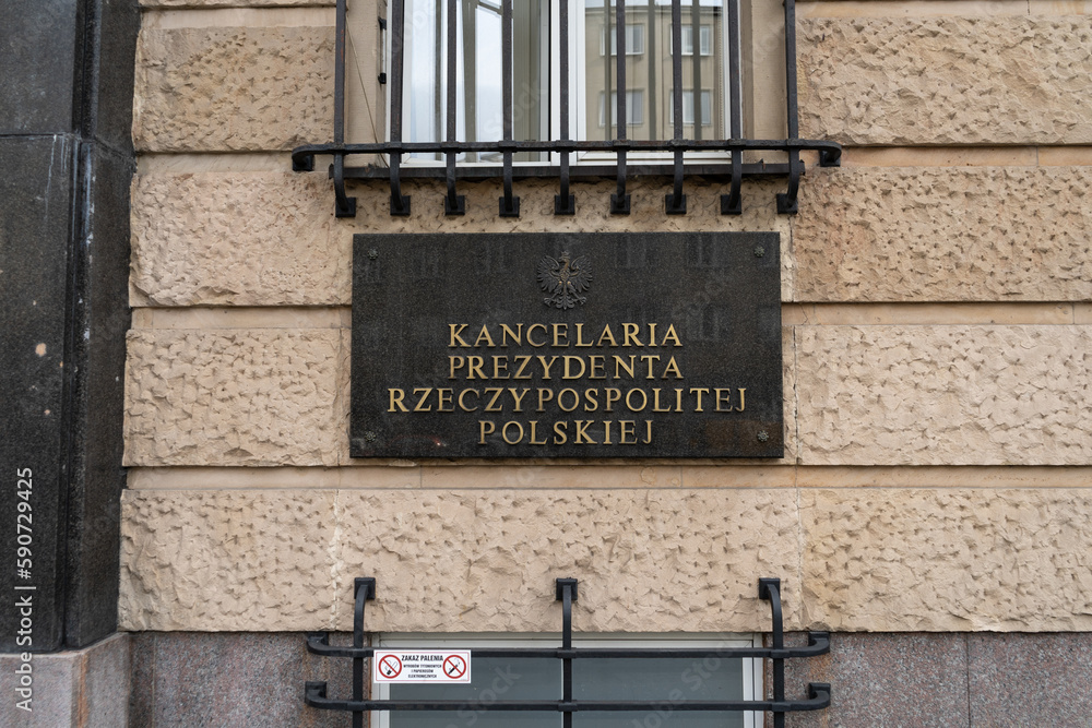 Chancellery of the President of the Republic of Poland. Plaque sign at ...