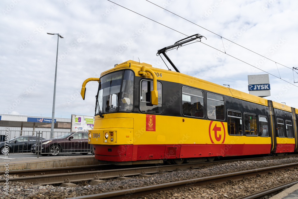 Alstom Konstal 116Na type tram wagon, in service for Warsaw Trams Tramwaje Warszawskie company ...