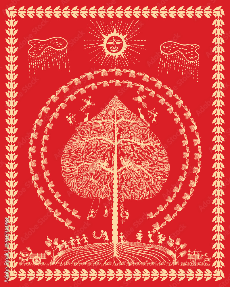Beautiful warli painting is maharashtrian style art. Bull car, Tree ...