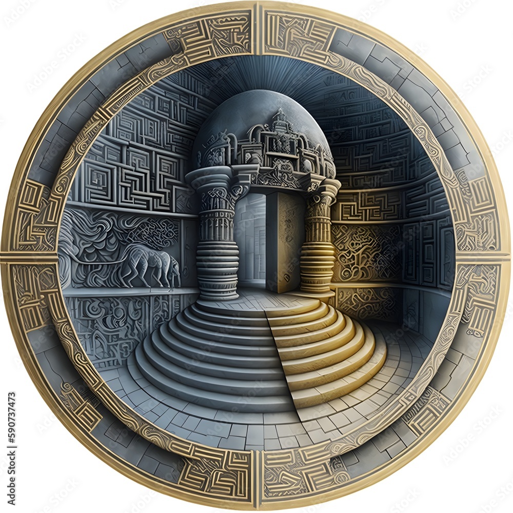 2d design of maya temple minimal details on stone steps gold and ...