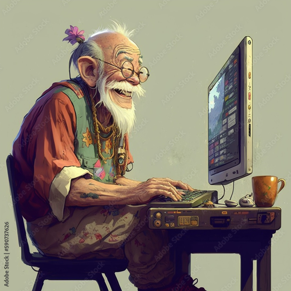 PC お爺さん/PC old man.Generative AI Stock Illustration | Adobe Stock