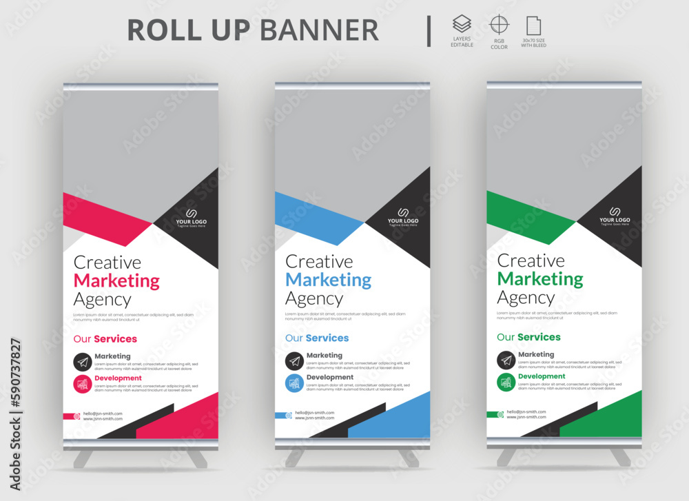 Abstract modern roll-up background. Vertical roll-up template billboard ...