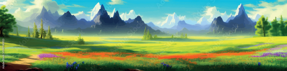 Summer mountain landscape. Vector illustration. Cartoon mountain ...
