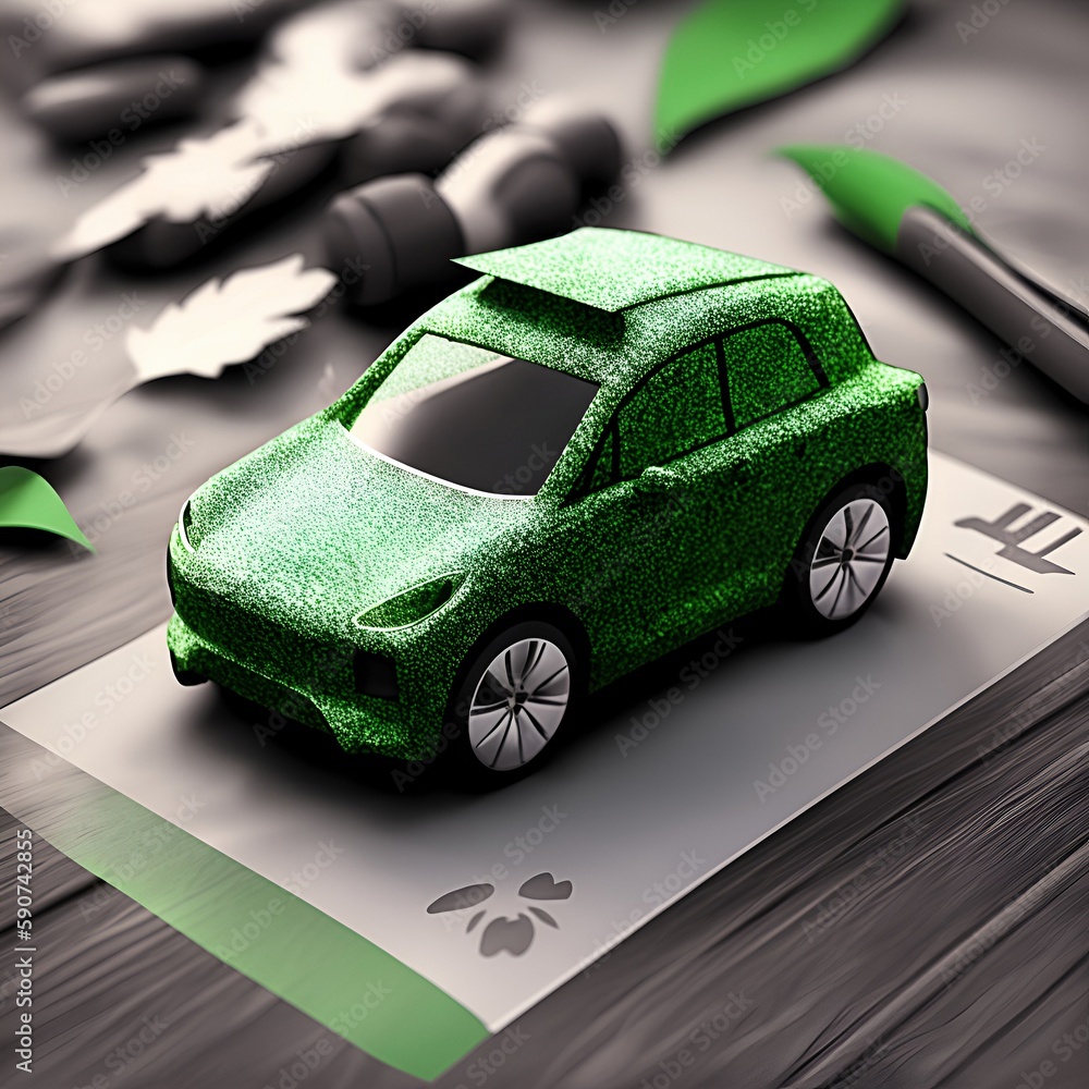 illustration of a car, concept, climate change, clean energy, renewable ...